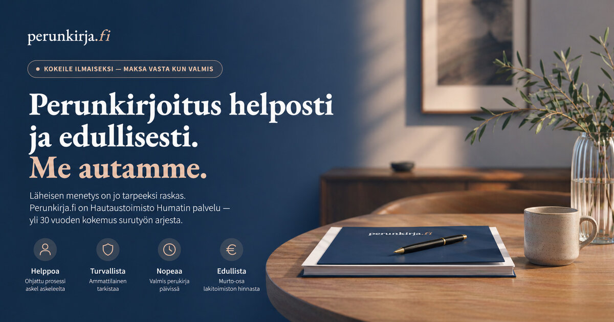 Perunkirjoitus hinta 2026 – Vertailu: lakitoimisto, pankki, verkko ...